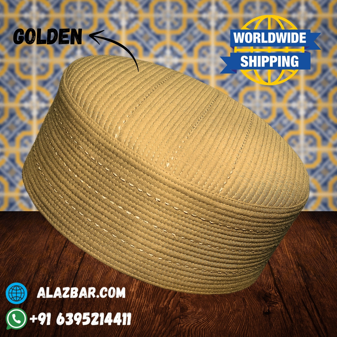 LABEEB Muslim Namaz Cap In GOLDEN | Premium Kufi Hard Cap, Imported Ca ...